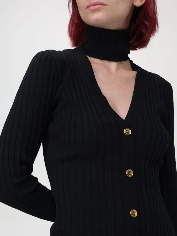 Elisabetta Franchi Ribbed Knit Button-up Midi Dress