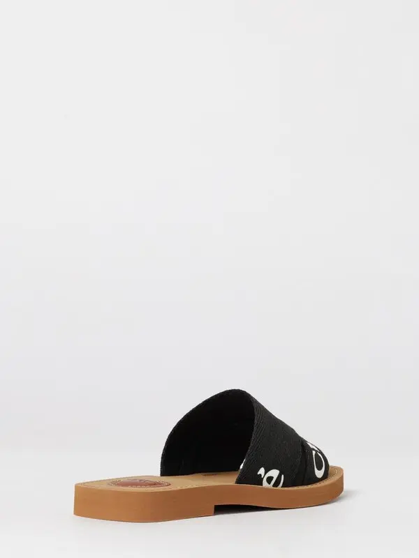 Chloé Woody Logo-print Canvas Flat Slides - Black