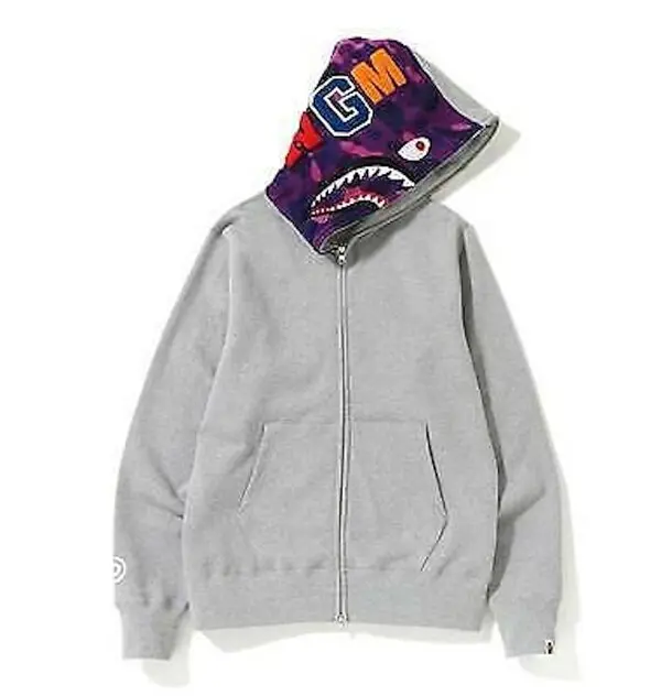 A BATHING APE Camo Shark Zip-up Hoodie - Grey/purple
