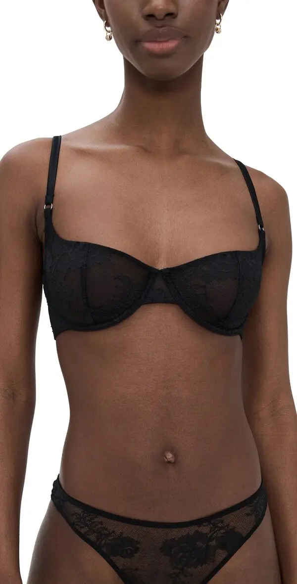 Fleur Du Mal Bouquet Lace Scooped Balconette Bra - Black