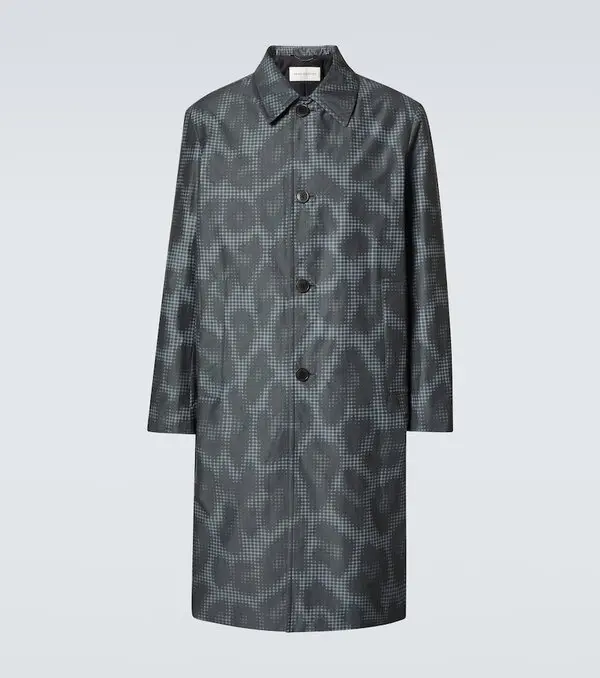 Dries Van Noten Leopard-print Checked Car Coat - Grey