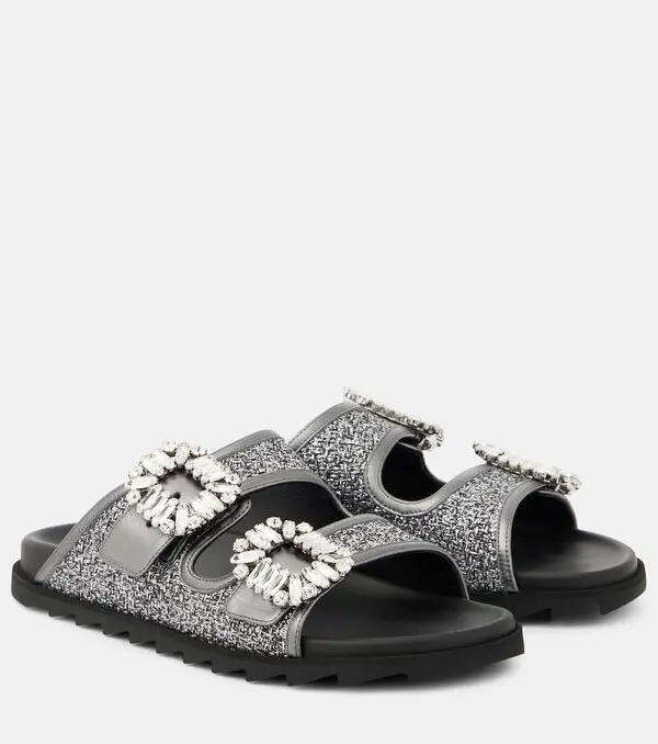 ROGER VIVIER Slidy Viv' Embellished Sandals - Silver