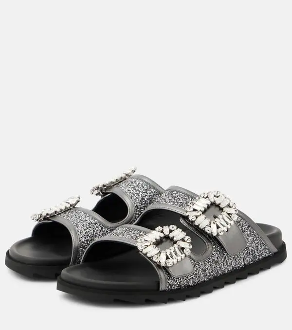 ROGER VIVIER Slidy Viv' Embellished Sandals - Silver