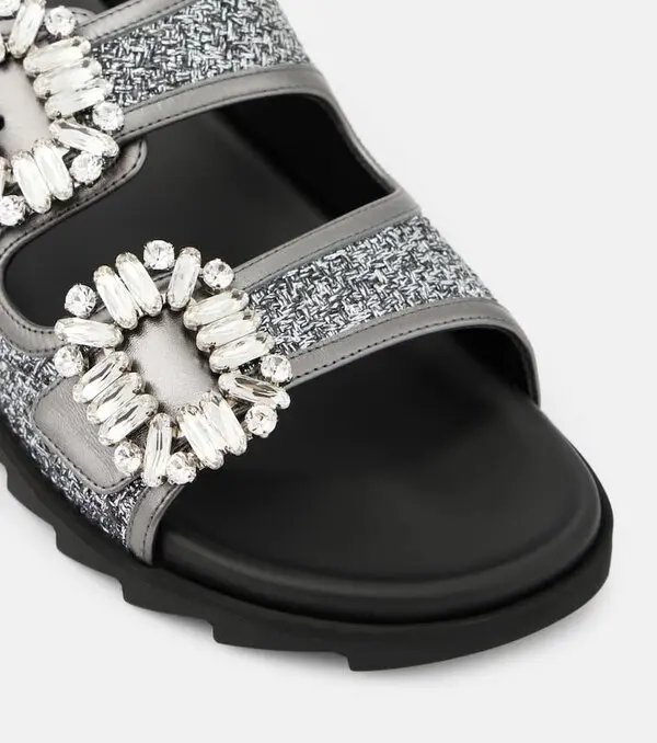 ROGER VIVIER Slidy Viv' Embellished Sandals - Silver