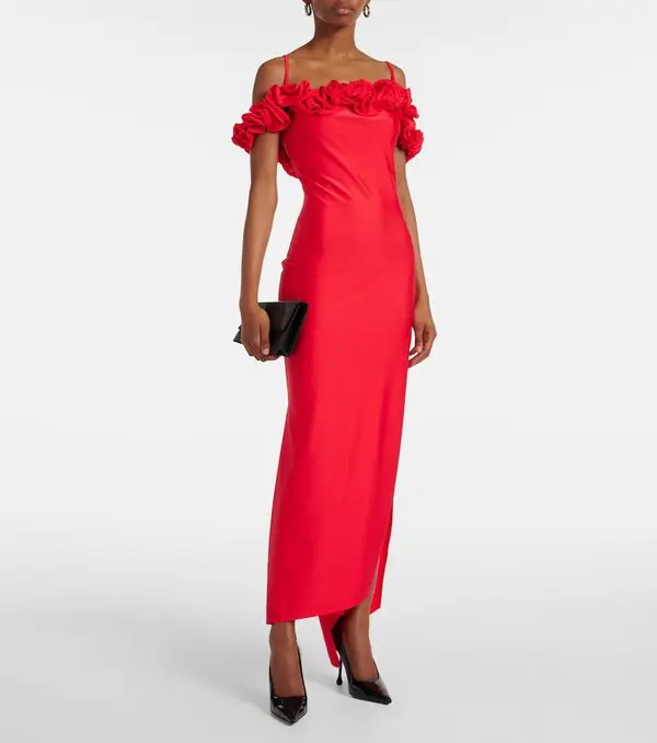 Coperni Floral-appliqué Jersey Gown - Red