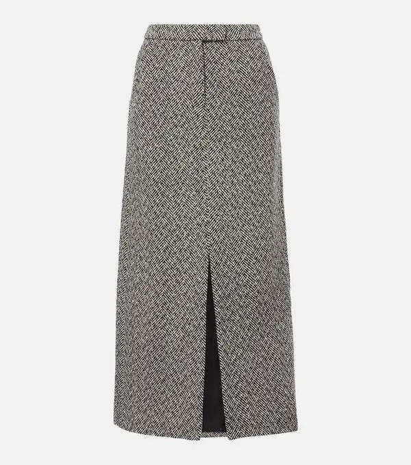SELF-PORTRAIT Herringbone High-rise Midi Skirt