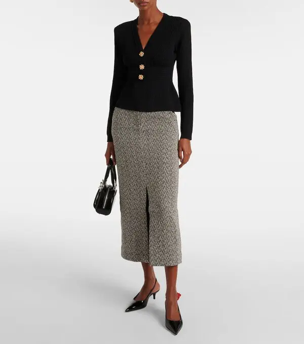 SELF-PORTRAIT Herringbone High-rise Midi Skirt
