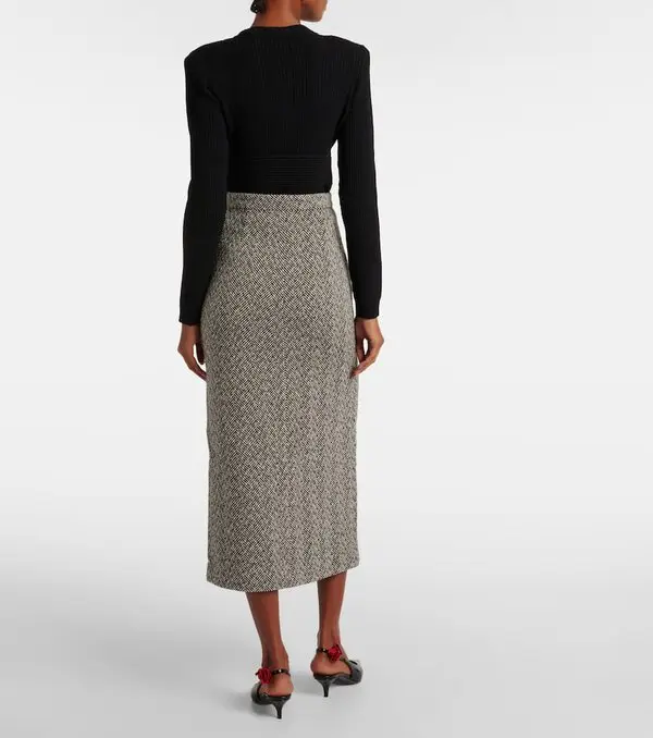 SELF-PORTRAIT Herringbone High-rise Midi Skirt