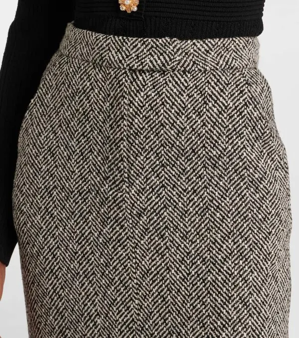 SELF-PORTRAIT Herringbone High-rise Midi Skirt