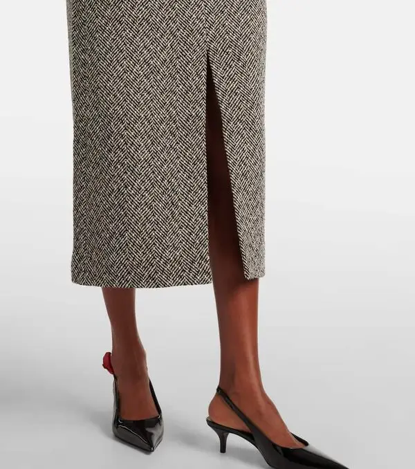 SELF-PORTRAIT Herringbone High-rise Midi Skirt