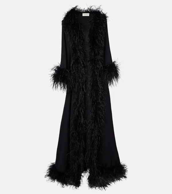 THE NEW ARRIVALS ILKYAZ OZEL Electra Feather-trimmed Crêpe Coat