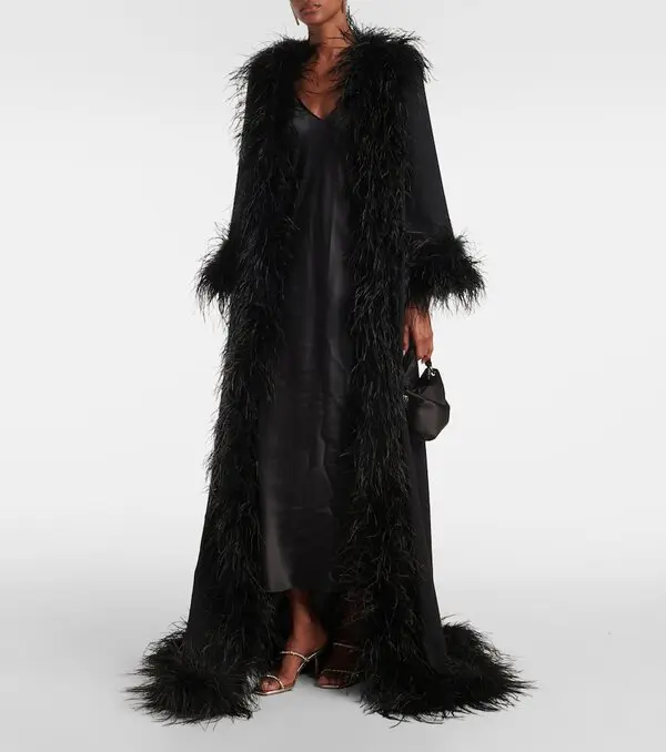 THE NEW ARRIVALS ILKYAZ OZEL Electra Feather-trimmed Crêpe Coat