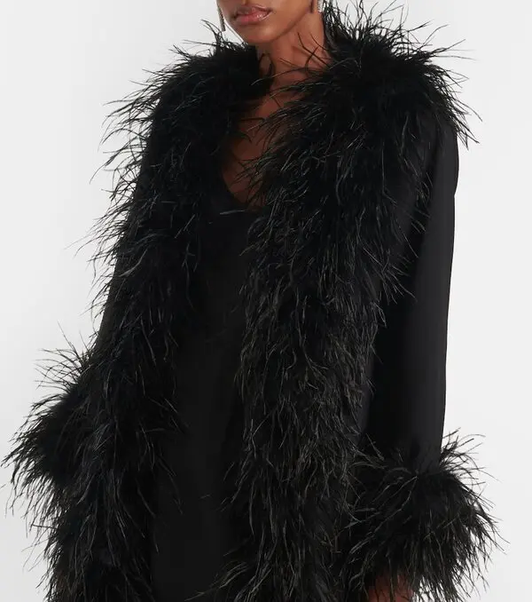THE NEW ARRIVALS ILKYAZ OZEL Electra Feather-trimmed Crêpe Coat