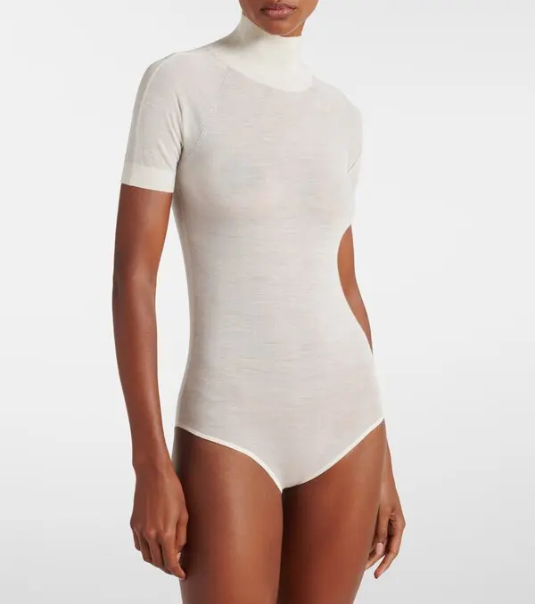 Alaïa Ribbed Wool Turtleneck Bodysuit - White