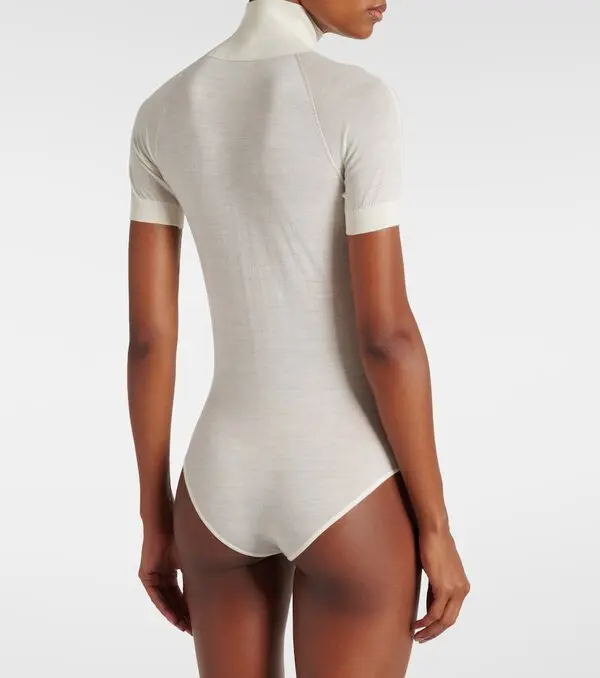 Alaïa Ribbed Wool Turtleneck Bodysuit - White
