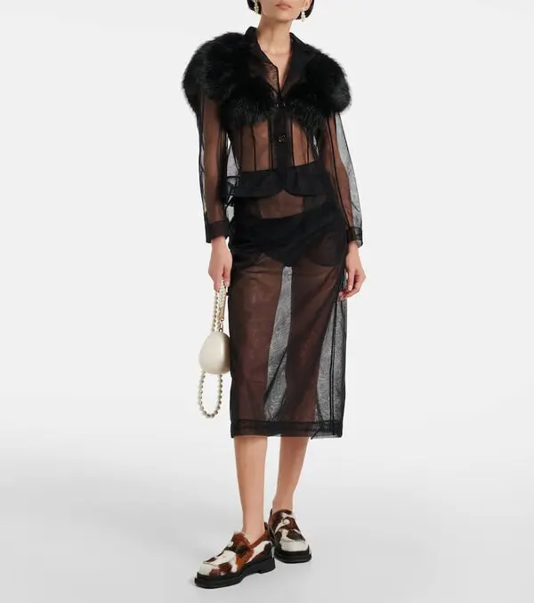 Simone Rocha Sheer Tulle Pencil Skirt - Black