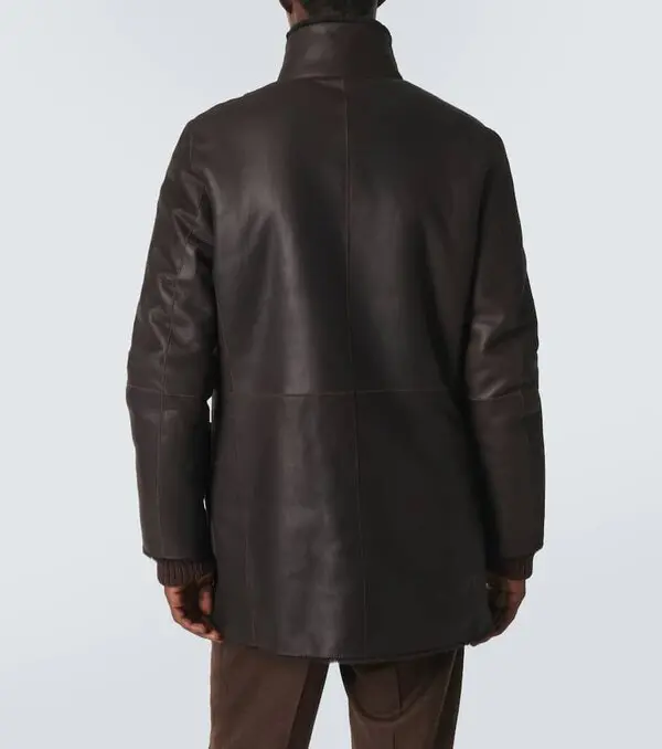 Giorgio Armani Reversible Leather And Shearling Pea Coat