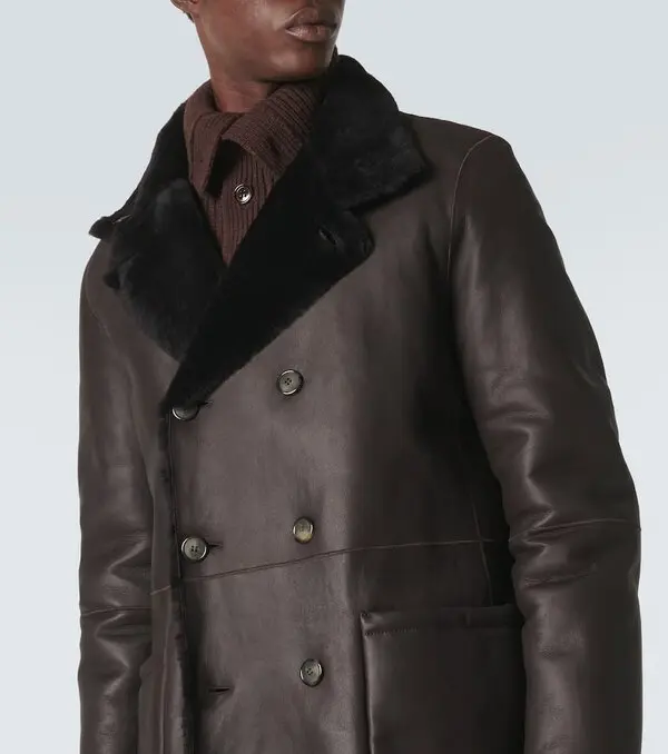 Giorgio Armani Reversible Leather And Shearling Pea Coat