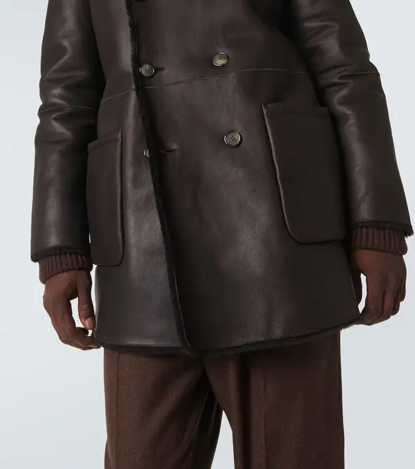 Giorgio Armani Reversible Leather And Shearling Pea Coat