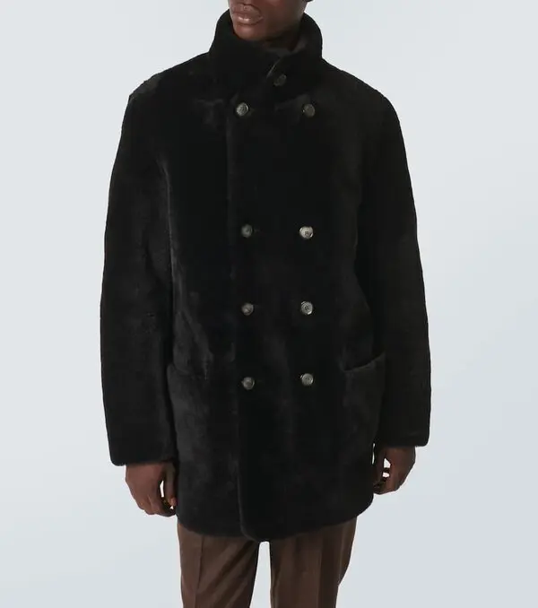 Giorgio Armani Reversible Leather And Shearling Pea Coat