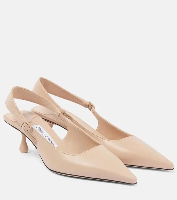 JIMMY CHOO Amel 50 Leather Slingback Pumps - Pink