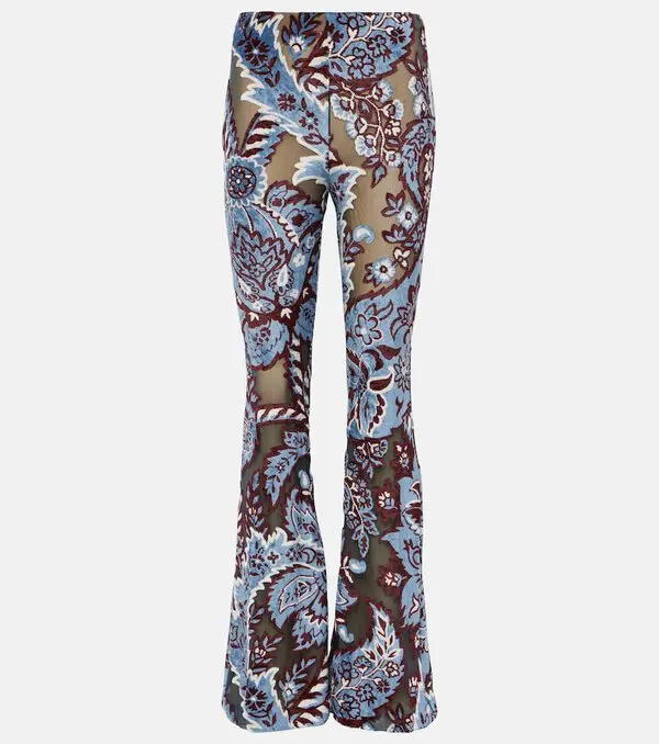 Etro Floral Velvet Jacquard Flared Pants - Multicoloured