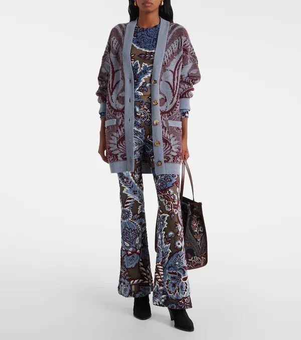 Etro Floral Velvet Jacquard Flared Pants - Multicoloured
