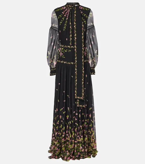 Erdem Floral Silk Voile Gown In Black - 30% Off | Editorialist
