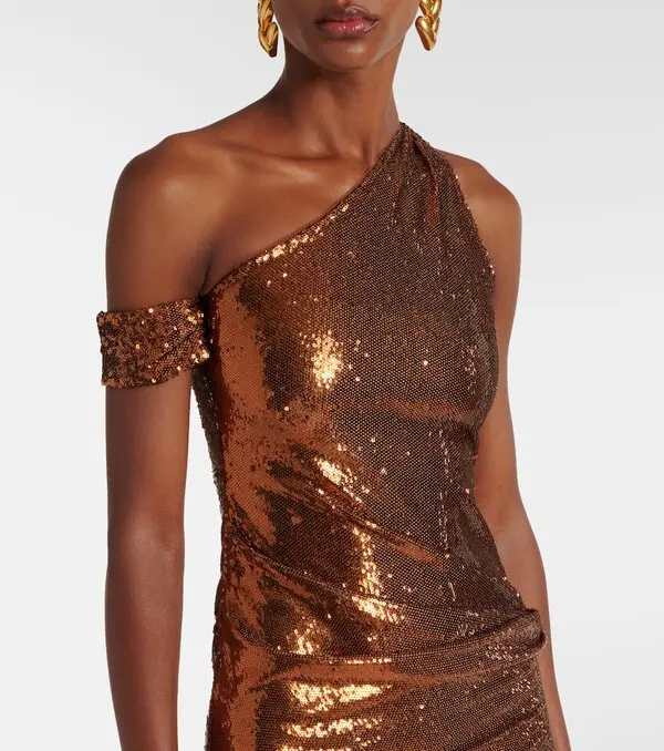 The New Arrivals Ilkyaz Ozel Lizette Sequined One-Shoulder Gown In Gold -  30% Off | Editorialist
