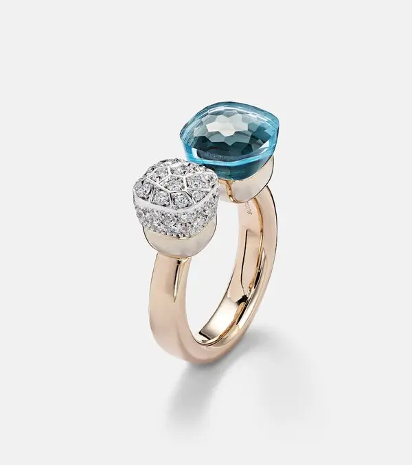 Pomellato Nudo 18kt Rose And White Ring With Blue Topaz And Diamonds - Gold