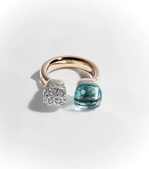 Pomellato Nudo 18kt Rose And White Ring With Blue Topaz And Diamonds - Gold