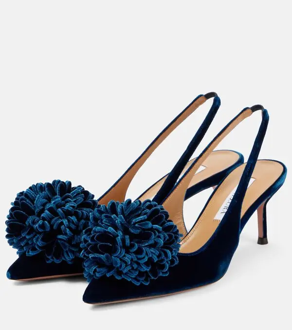 AQUAZZURA Couturier 65 Velvet Slingback Pumps - Blue