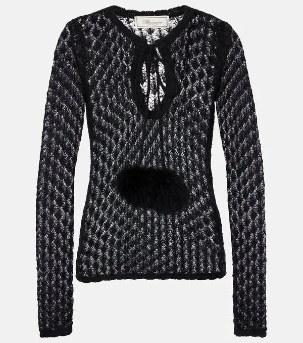 Blumarine Open-knit Top With Feather Details
