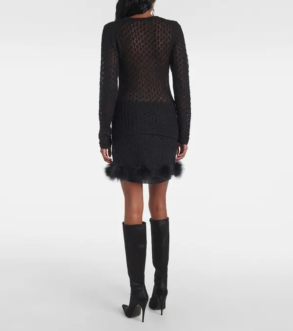 Blumarine Open-knit Feather-trimmed Top