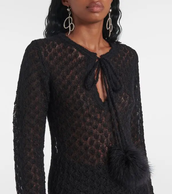 Blumarine Open-knit Feather-trimmed Top
