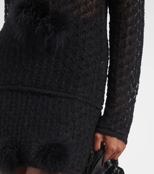 Blumarine Open-knit Feather-trimmed Top