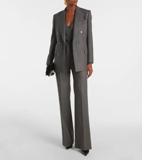 TOM FORD High-rise Bootcut Wool Trousers - Grey