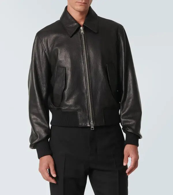 AMI Paris Leather Bomber Jacket