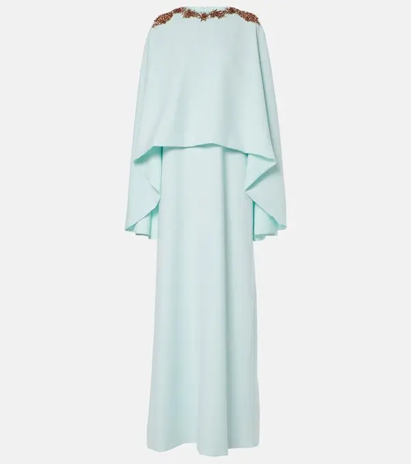Costarellos Embellished Cape Effect Crêpe Gown - Blue