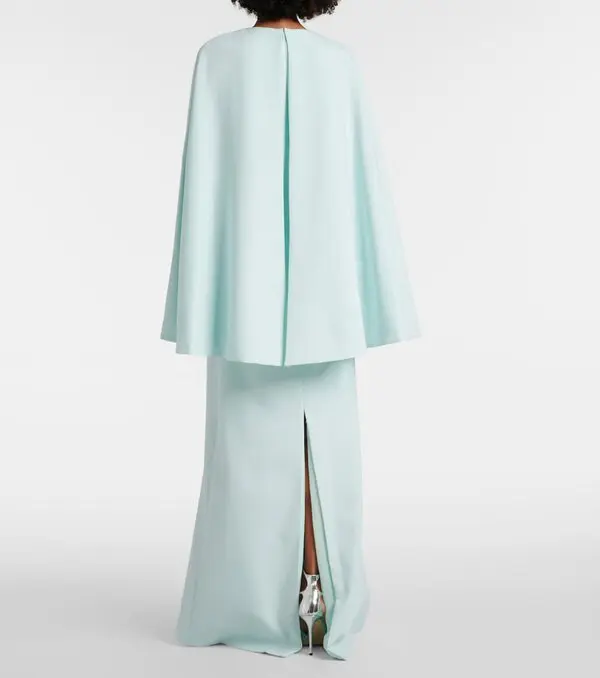 Costarellos Embellished Cape Effect Crêpe Gown - Blue