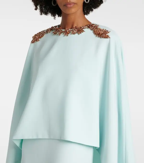 Costarellos Embellished Cape Effect Crêpe Gown - Blue