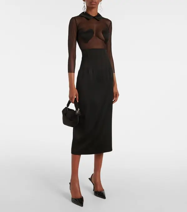 Blumarine Mesh And Satin Midi Dress