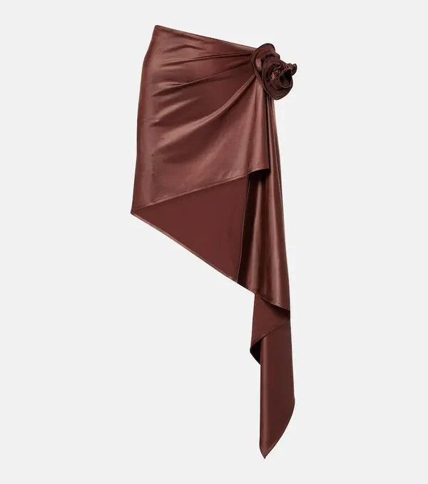 Magda Butrym Floral-appliqué Satin Miniskirt - Brown