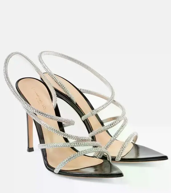 GIANVITO ROSSI Crystal Ettie Leather Sandals - Silver