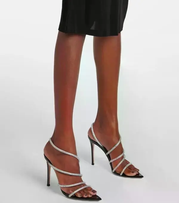 GIANVITO ROSSI Crystal Ettie Leather Sandals - Silver