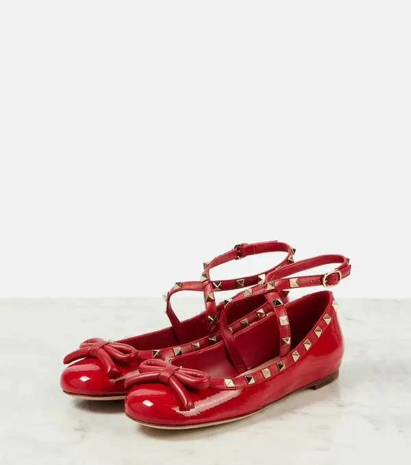 Valentino Garavani Rockstud Leather Ballet Flats - Red