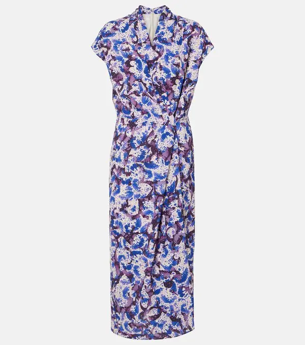 Dries Van Noten Printed Mock Neck Midi Dress - Blue