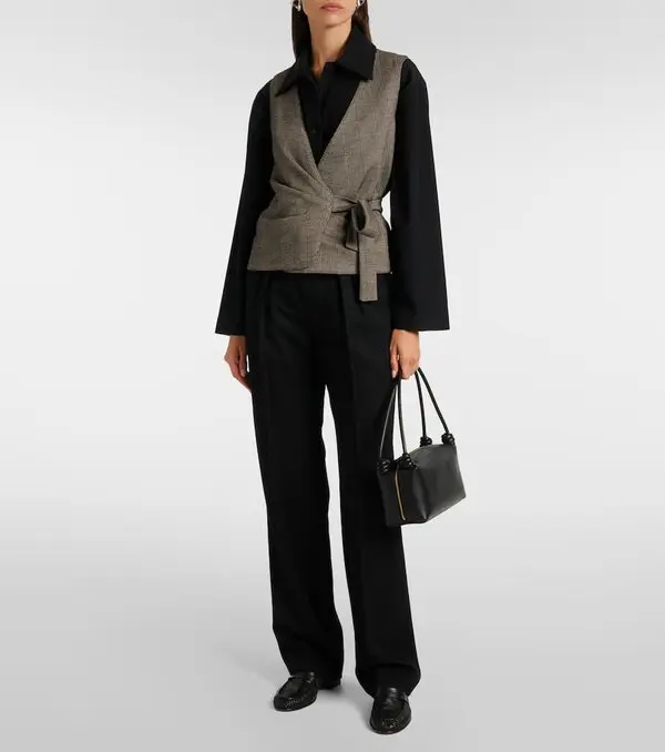 Max Mara Adige Houndstooth Wool-blend Wrap Top