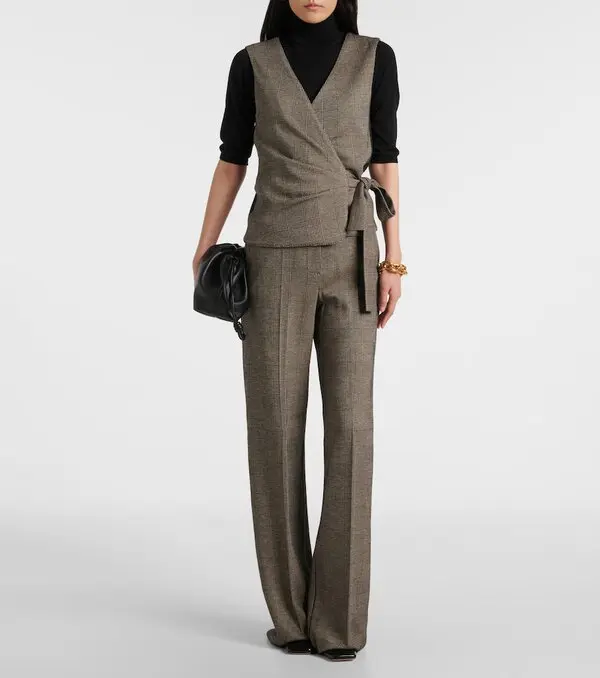 Max Mara Adige Houndstooth Wool-blend Wrap Top