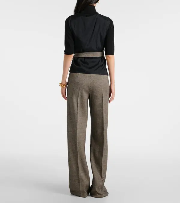 Max Mara Adige Houndstooth Wool-blend Wrap Top